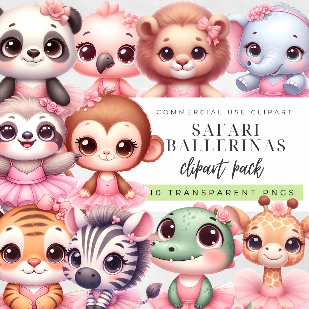 Safari Ballerina Clipart, Kawaii Animal Png, Sublimation Design, Party Clipart Graphics, Nursery ...