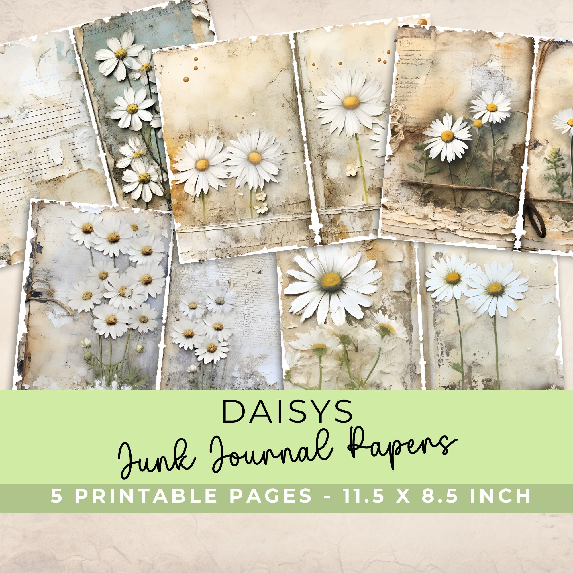 Daisy Floral Junk Journal Pages, Floral Digital Paper, Shabby Chic ...