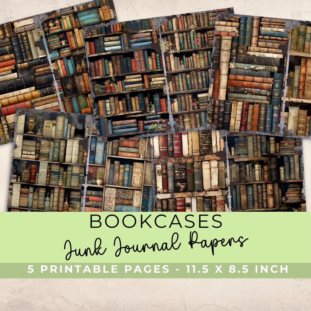 Junk Journal Pages, Bookcase Digital Papers, Shabby Chic Vintage Papers ...