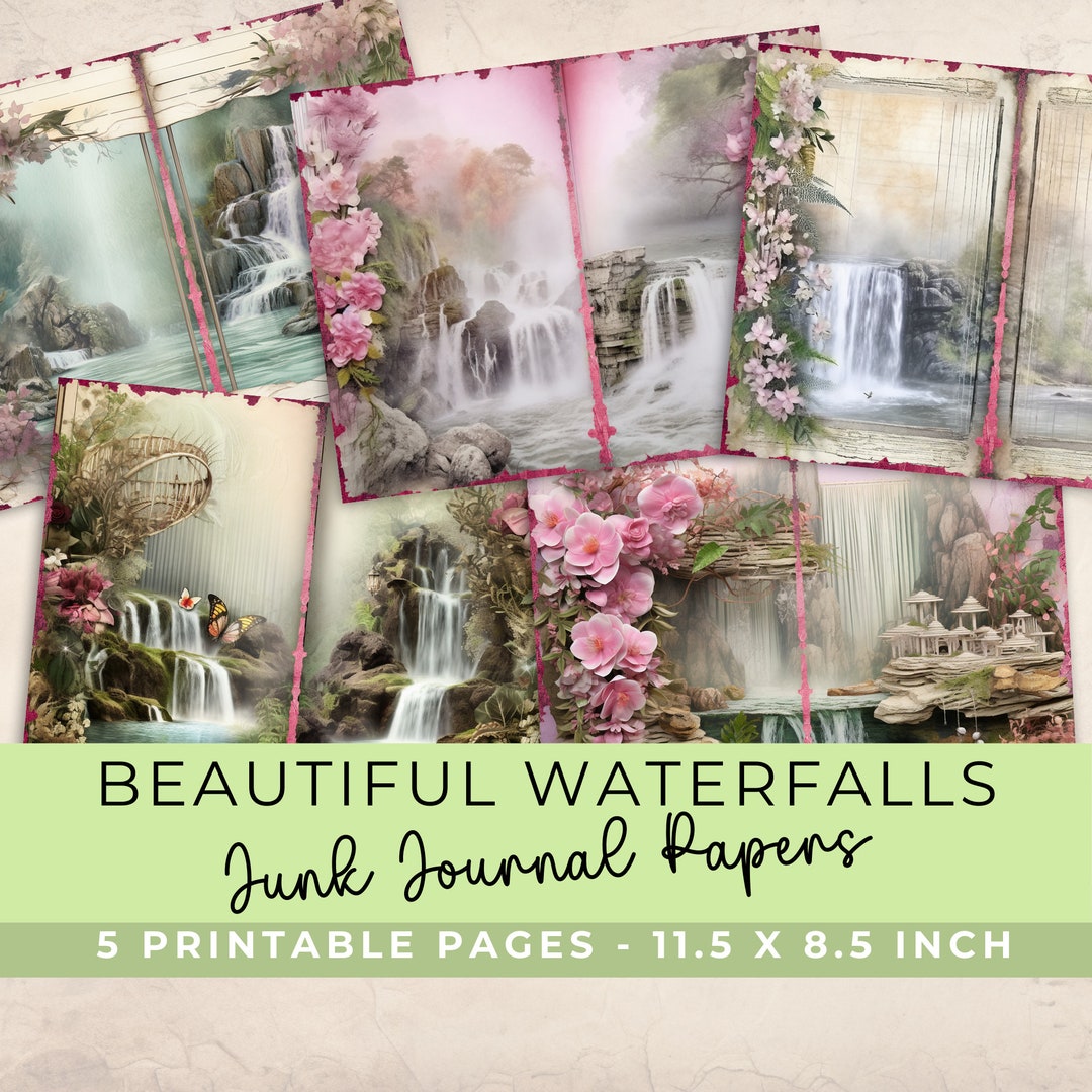 Waterfall Journal Pages, Scenery Digital Papers, Shabby Chic Vintage ...