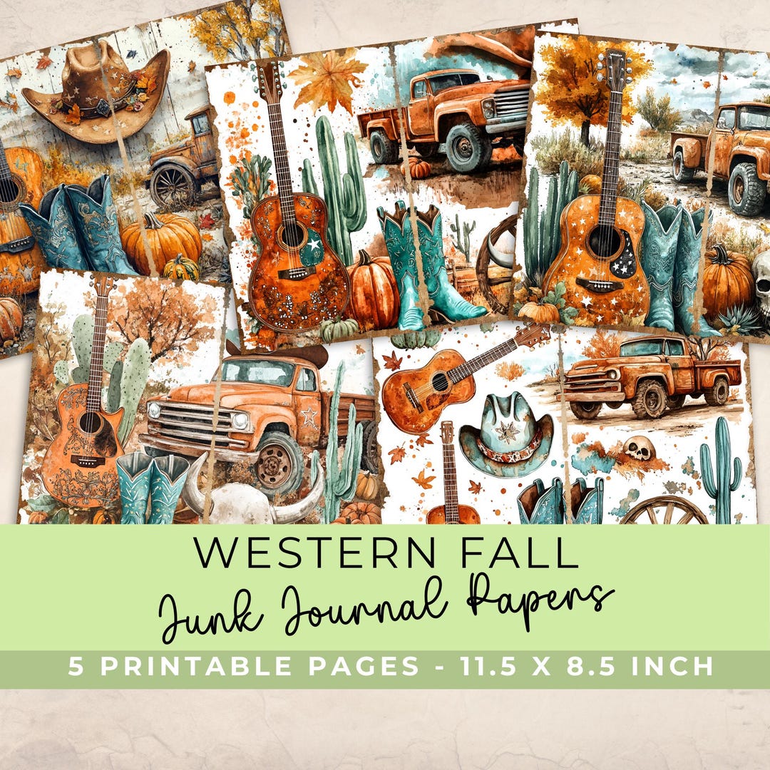 Western Cowboy Junk Journal Pages, Digital Papers, Shabby Chic Vintage ...