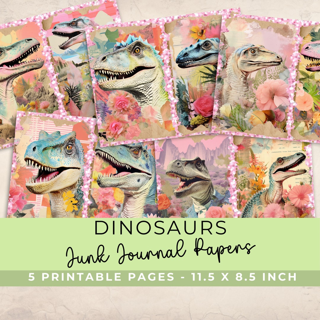 Junk Journal Pages, Dinosaur Digital Papers, Shabby Chic Vintage Papers ...