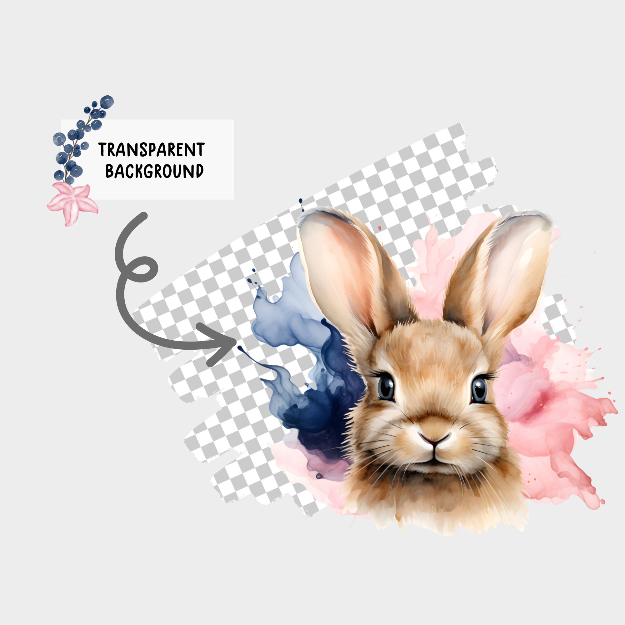 Bunny Watercolour Clipart, PNG Instant Download, Transparent Background ...