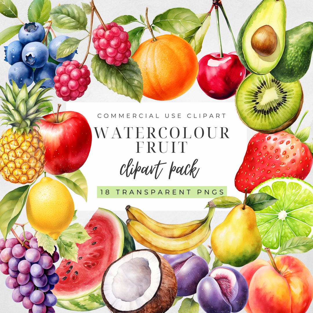 Watercolour Fruit Clipart, Fruit Png, Sublimation Design, Clipart for ...