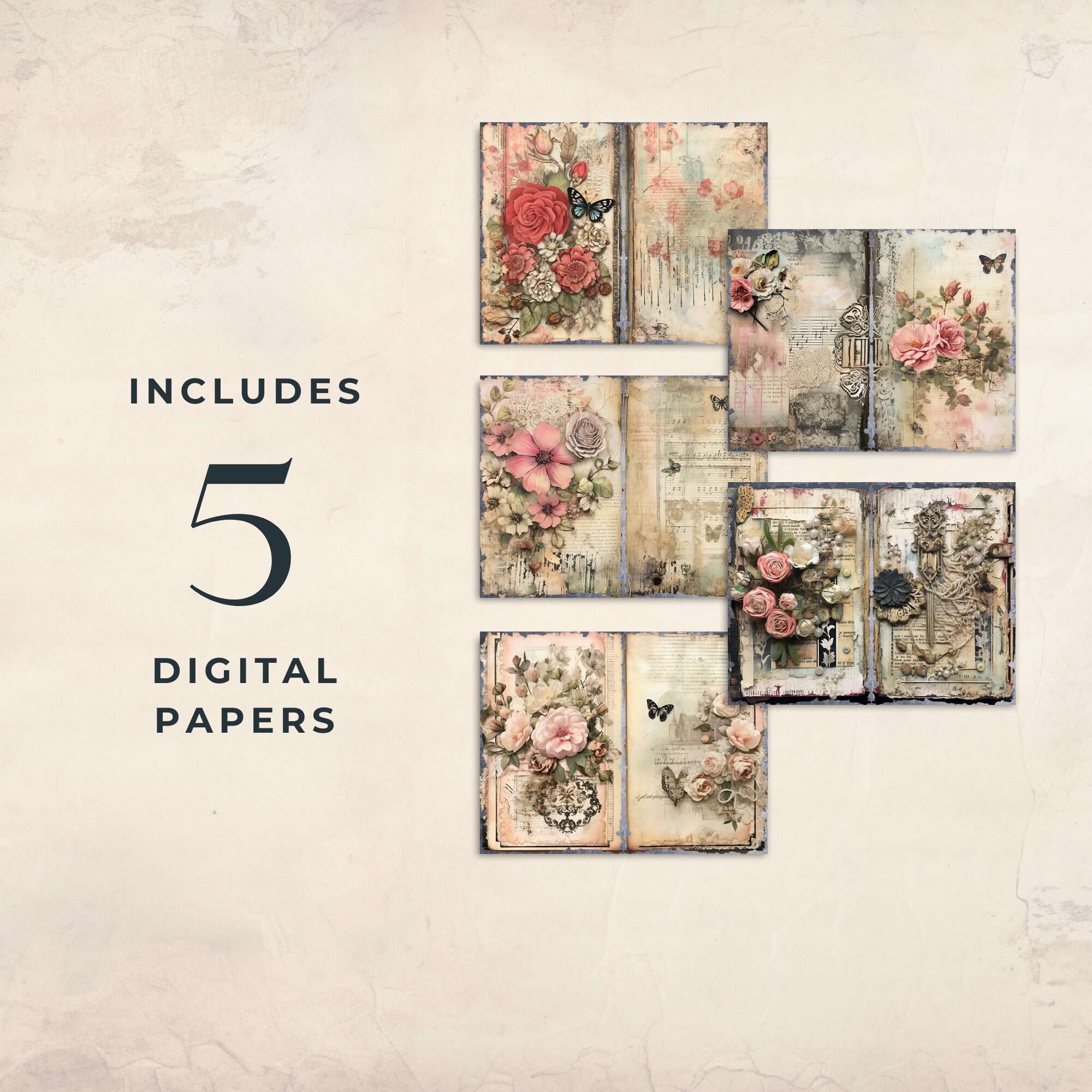 Shabby Chic Journal Pages, Digital Papers, Vintage Papers, Scrapbooking ...