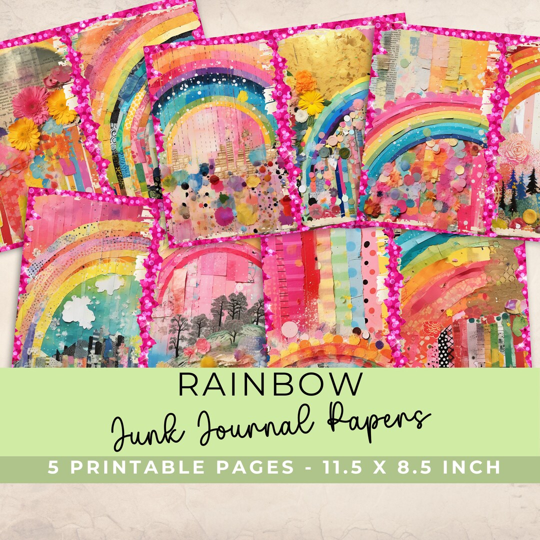 Rainbow Junk Journal Pages, Digital Papers, Vintage Papers ...