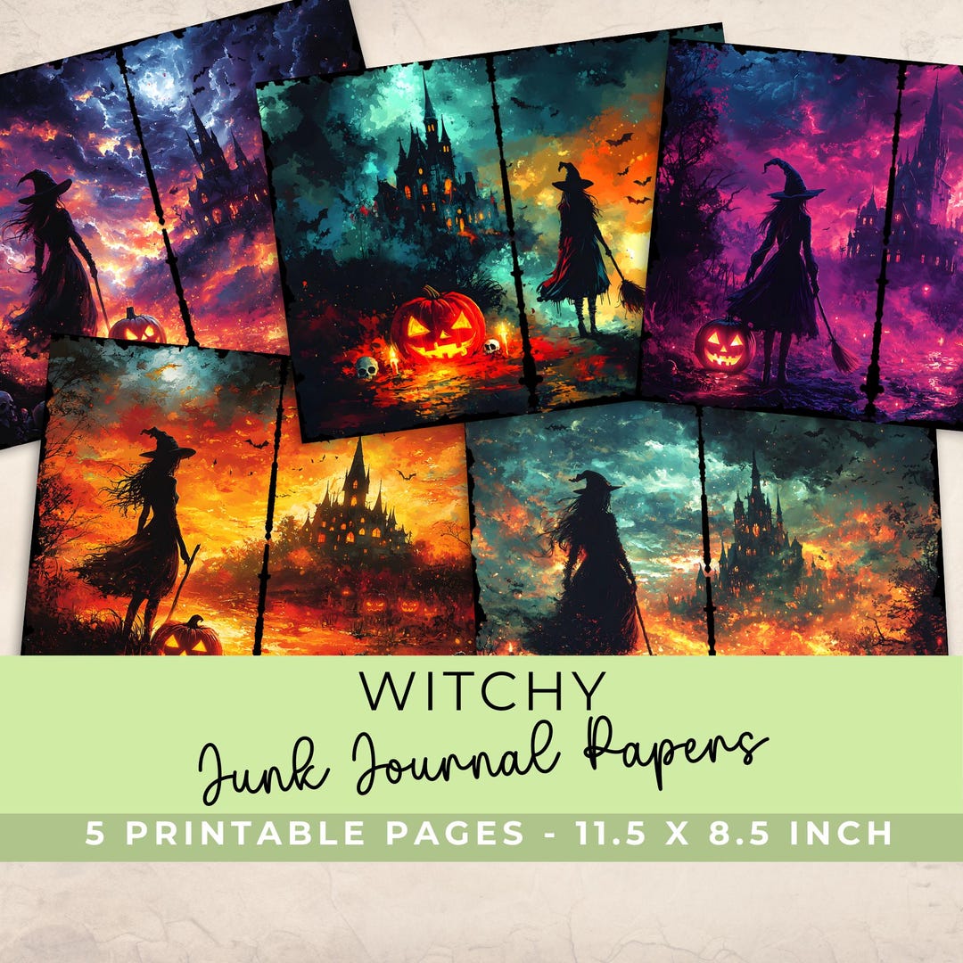 Haunted House Witch Junk Journal Pages, Spooky Season Bats Digital ...