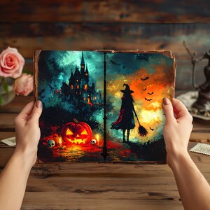 Haunted House Witch Junk Journal Pages, Spooky Season Bats Digital ...