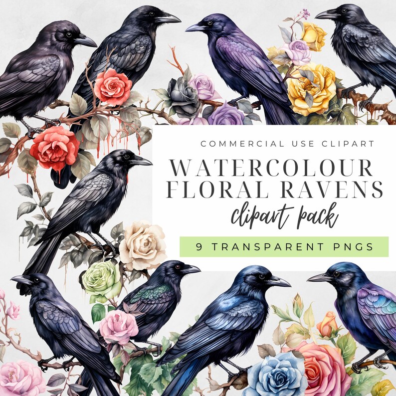 Raven Png, Watercolour Png, Gothic Clipart, Sublimation Design, Clipart ...