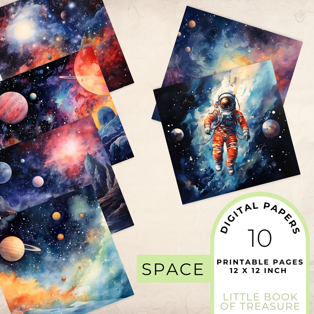 Space Digital Paper, Junk Journal Pages, Vintage Papers, Scrapbooking ...