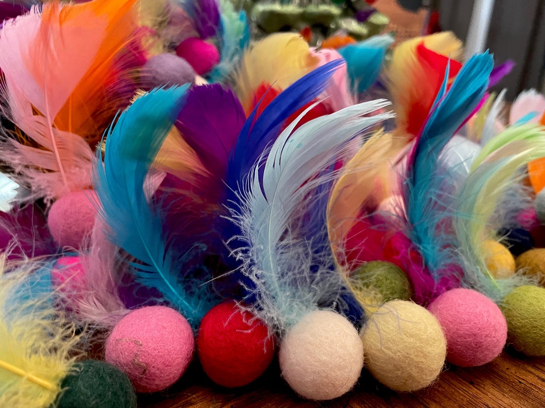 Felted Wool Feathered Ball Cat Toy 6-pack - Etsy