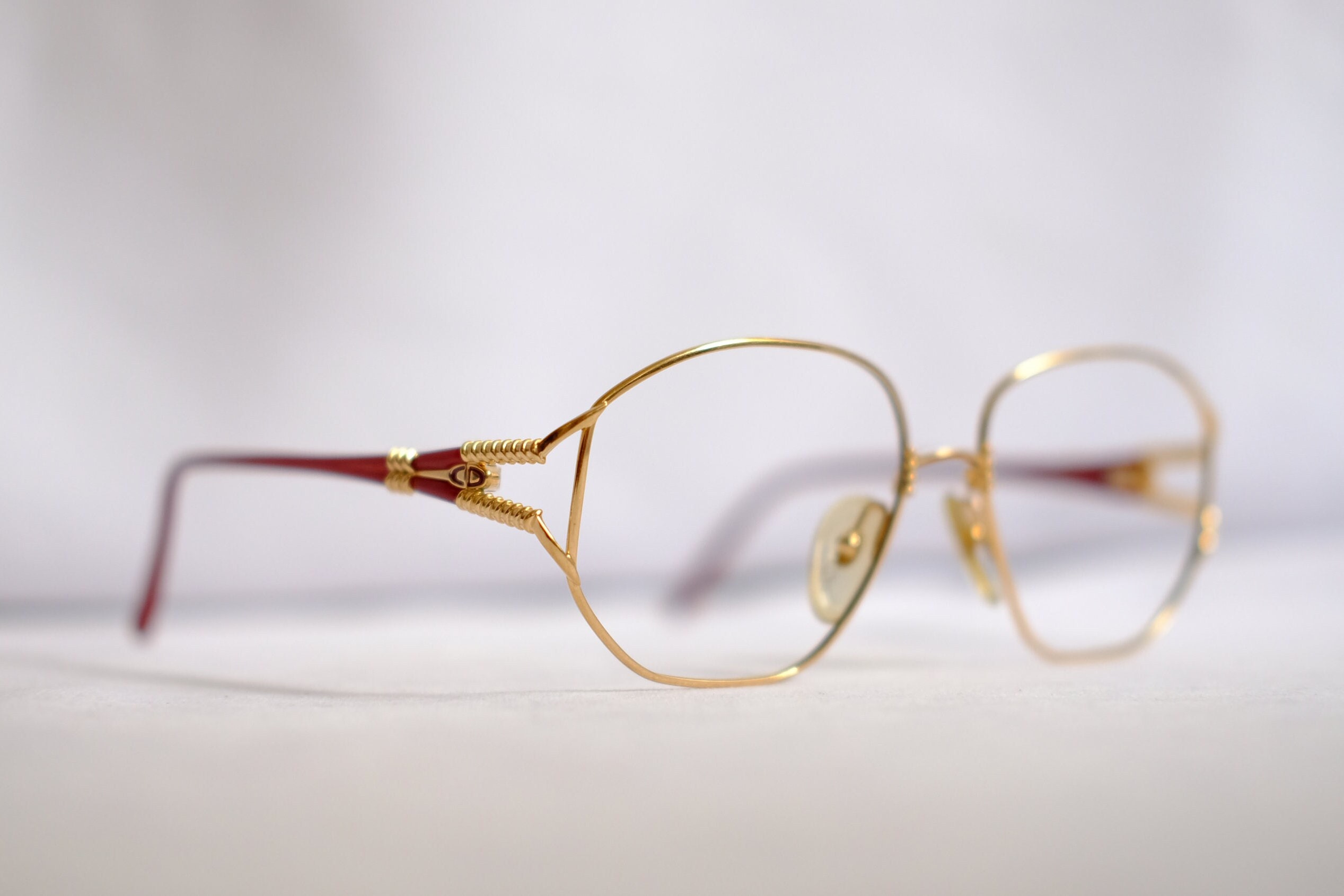 AUTHENTIC Vintage Christian Dior 1980s Oversized Gold Red Eye Glasses ...