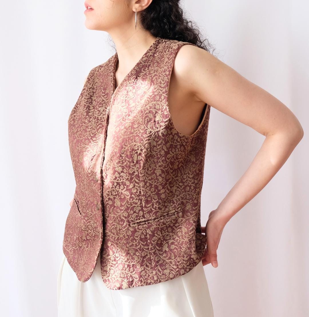 Vintage 90s Burgundy Baroque Vest – Victorian Embossed Pattern, Medium ...