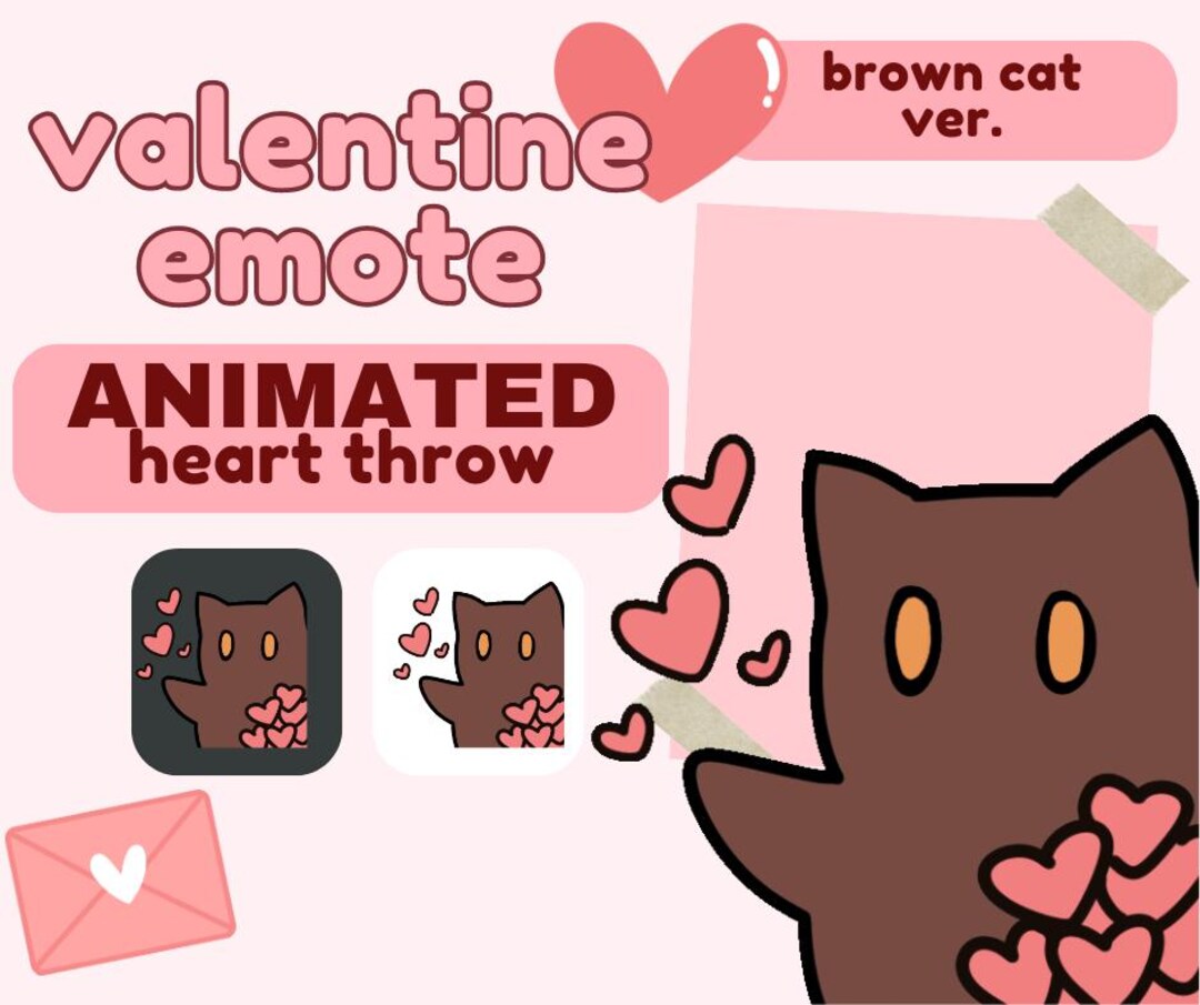 Brown Cat Valentines Day Heart Throw Animated Emote Twitch Discord ...