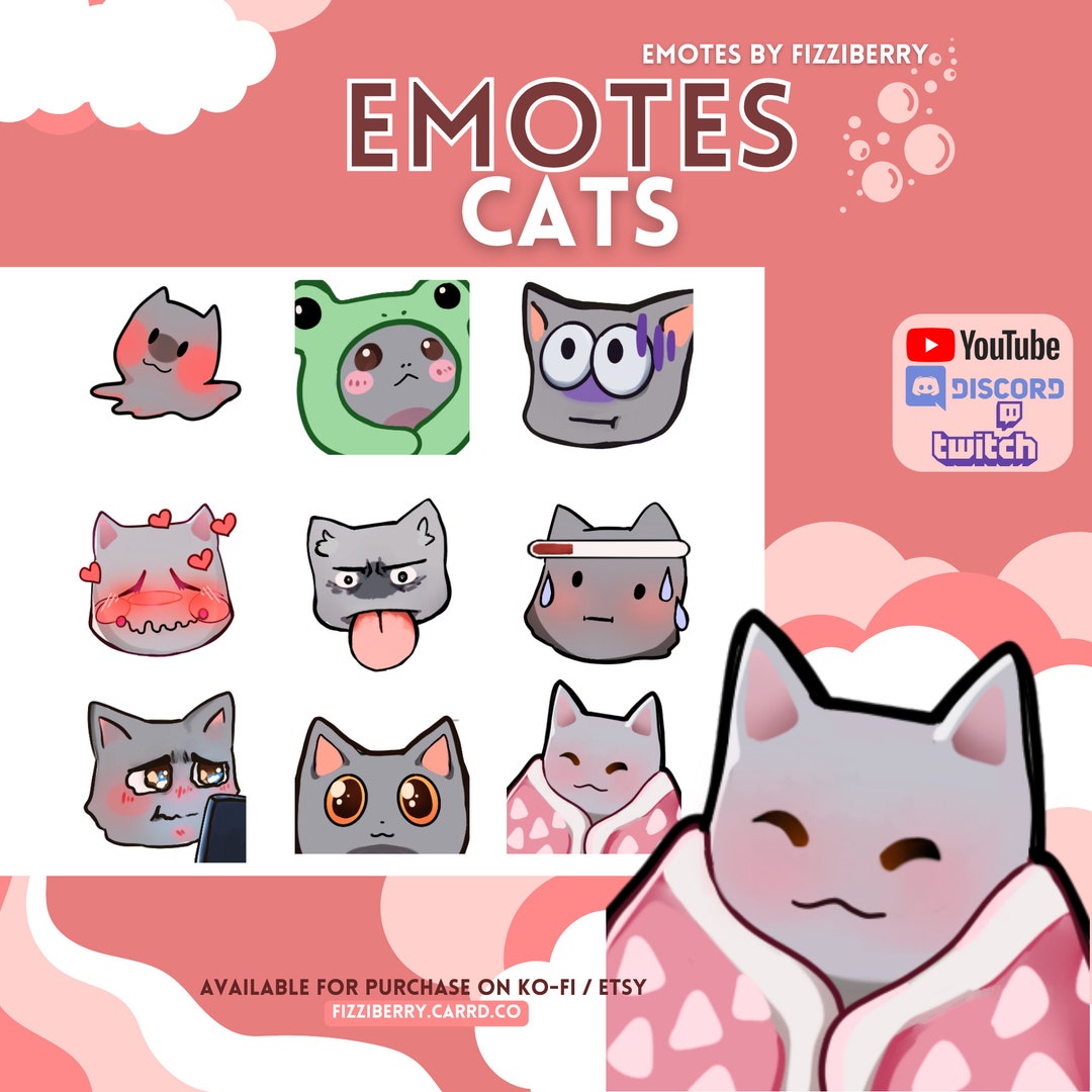 9 Cozy Gray Chibi Cat Kitten Emotes for Discord Twitch Youtube - Etsy