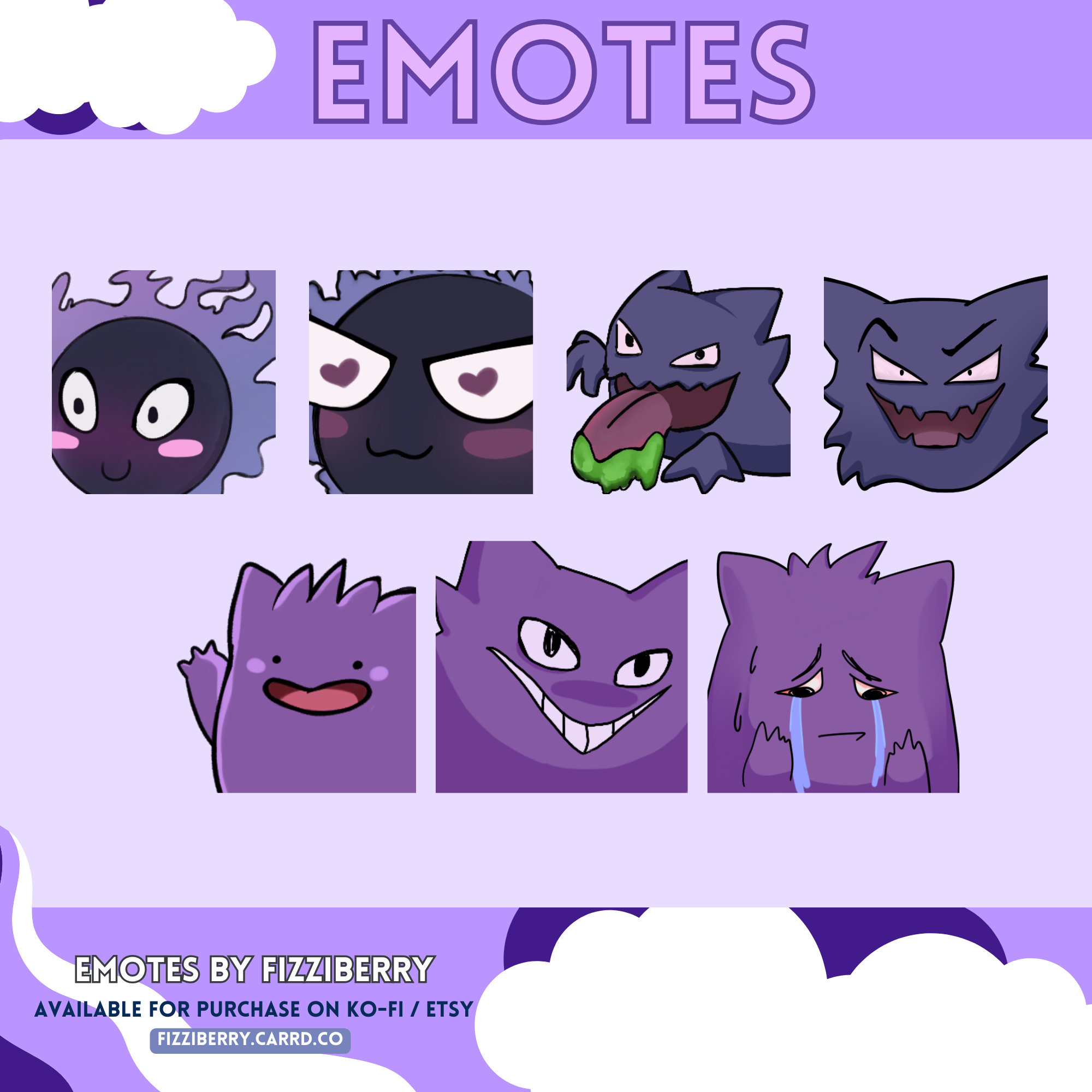 7 Gengar Evolution Pokemon Emote Pack for Twitch Discord Youtube Emotes ...