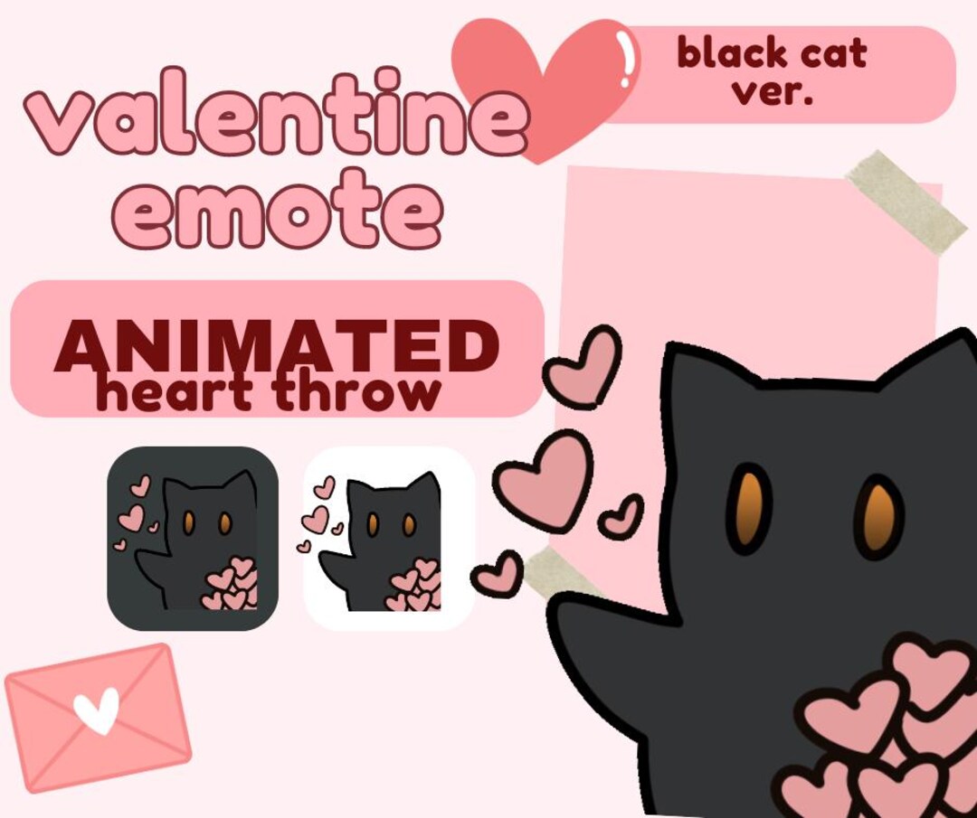 Black Cat Valentines Day Heart Throw Animated Emote Twitch Discord ...