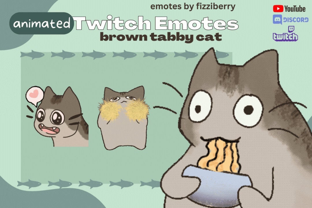 3 Animated Cute Brown Tabby Cat Simple Emote Set Matte Chibi Meme ...