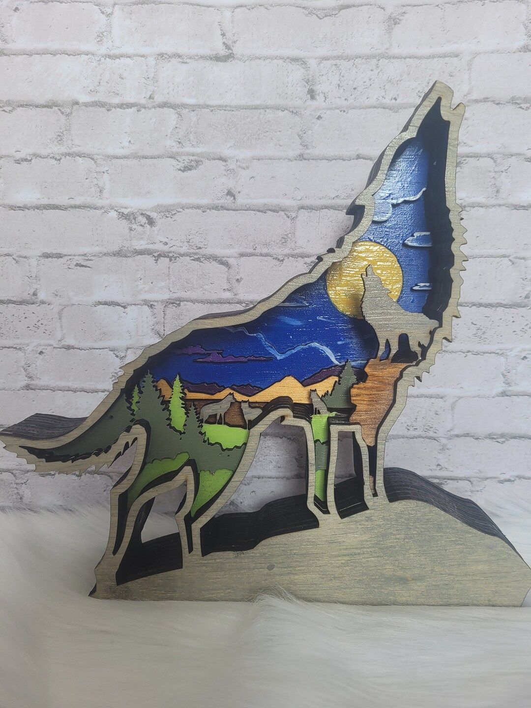 Wolf Multilayer Wood 3D Statue - Etsy