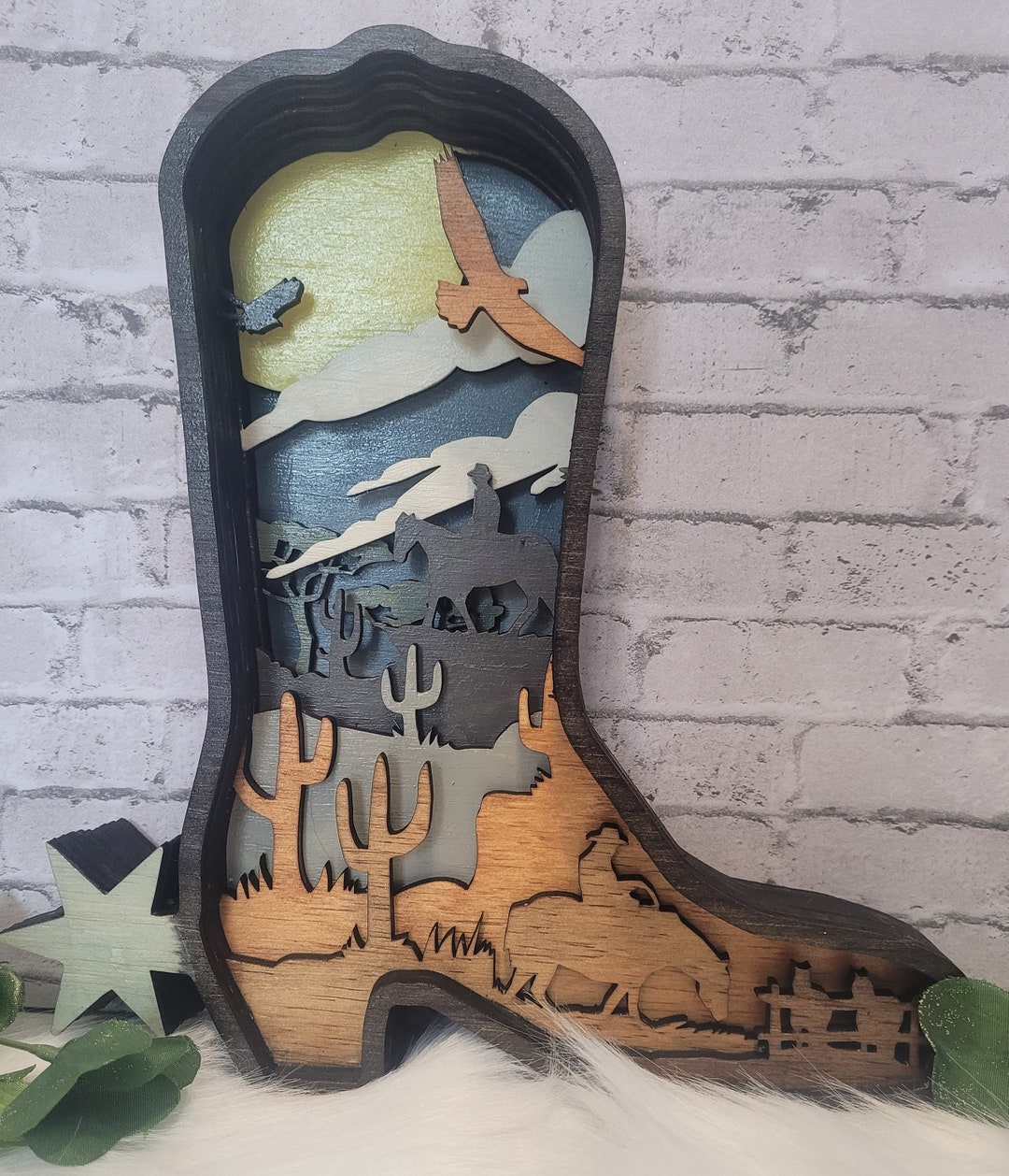 3 D Wood Cowboy Boot Mandala. Woodwork, Wood Art, Custom Laserwork ...