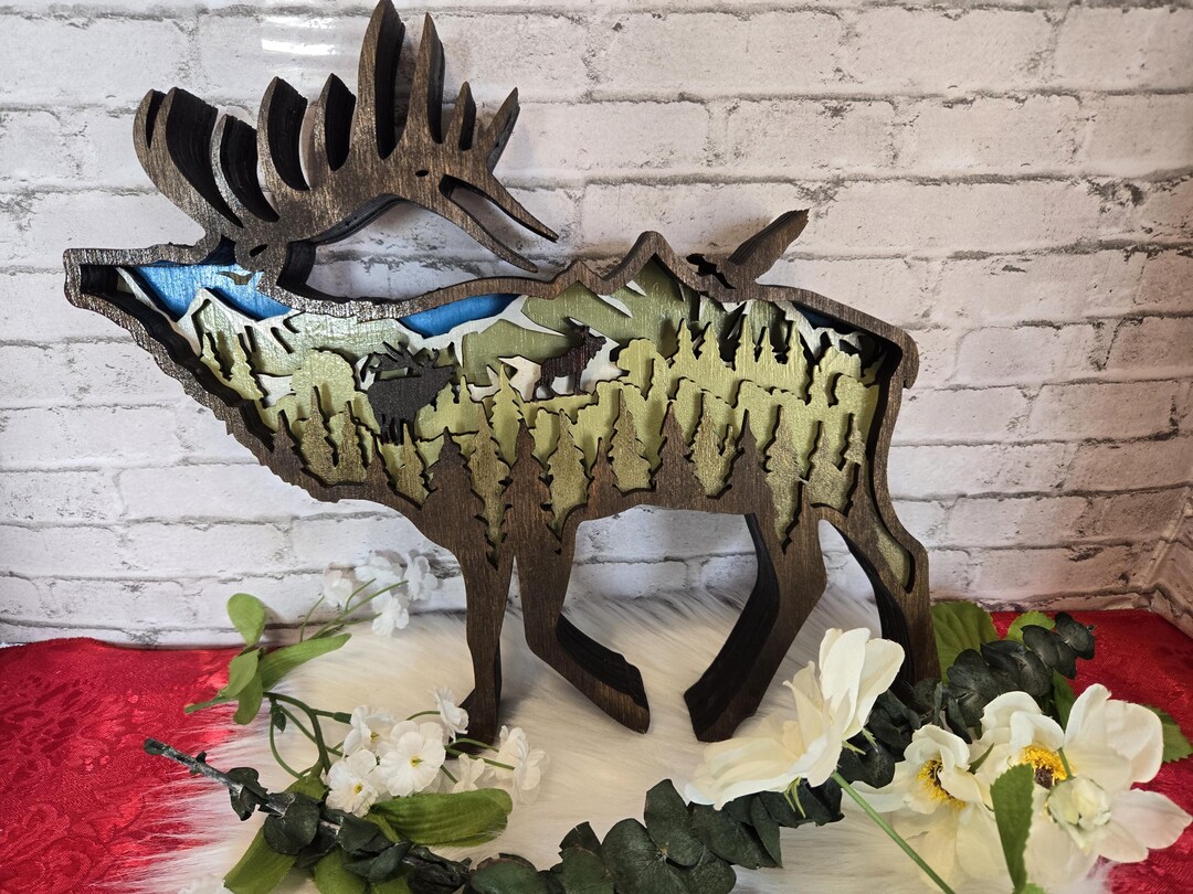 Elk Multilayered Wood Wall Hanging. Multilayer Wood Mandala - Etsy