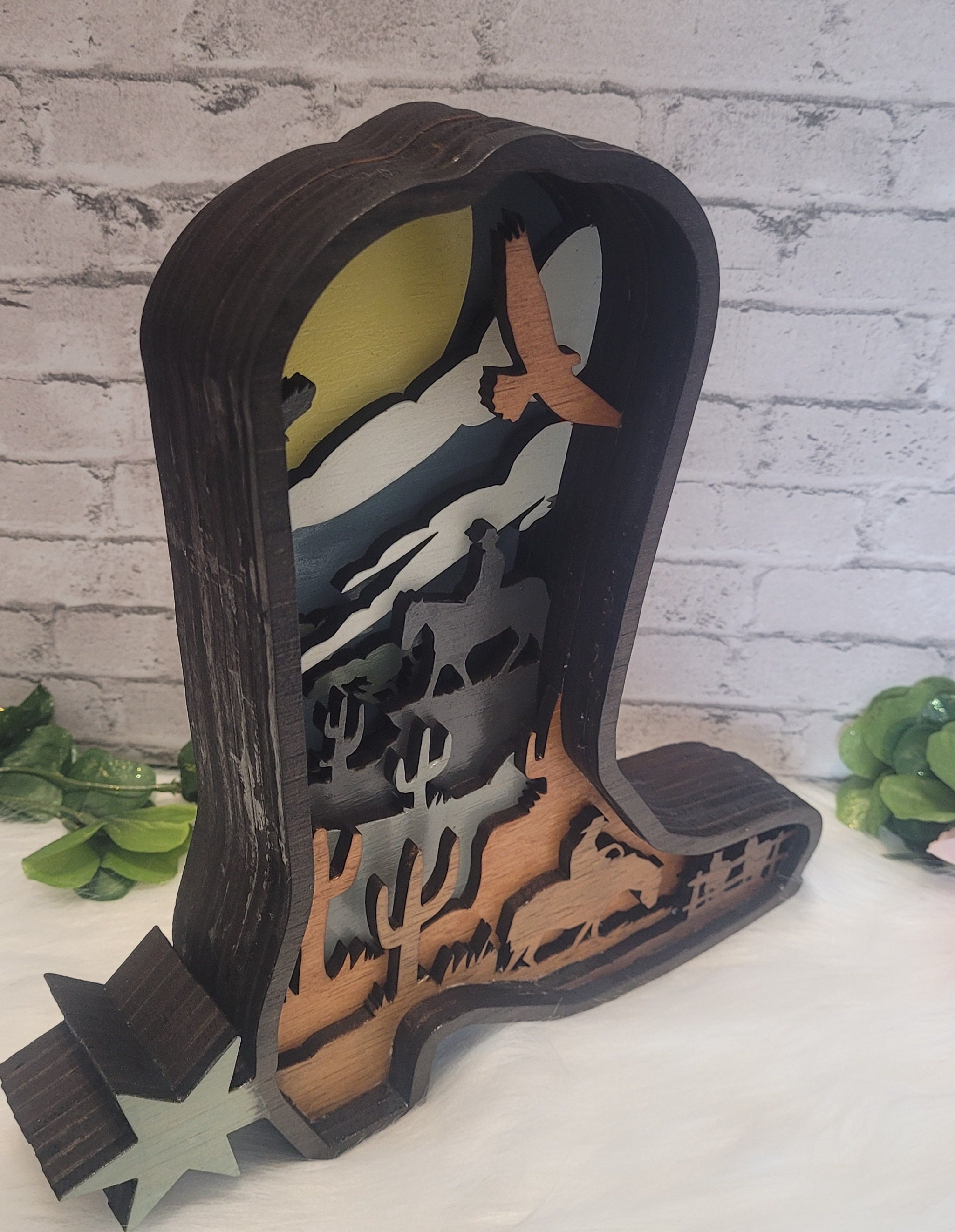 3 D Wood Cowboy Boot Mandala. Woodwork, Wood Art, Custom Laserwork, Cowboy Boot - Etsy