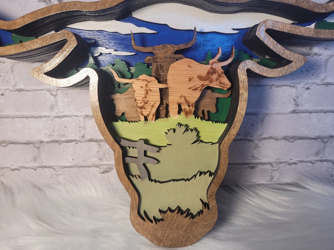 Longhorn Steer Multilayer Wood Art - Etsy