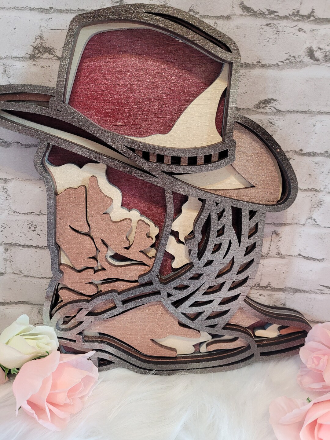 Cowboy Boots and Hat Multilayer Wood Wall Hanging - Etsy