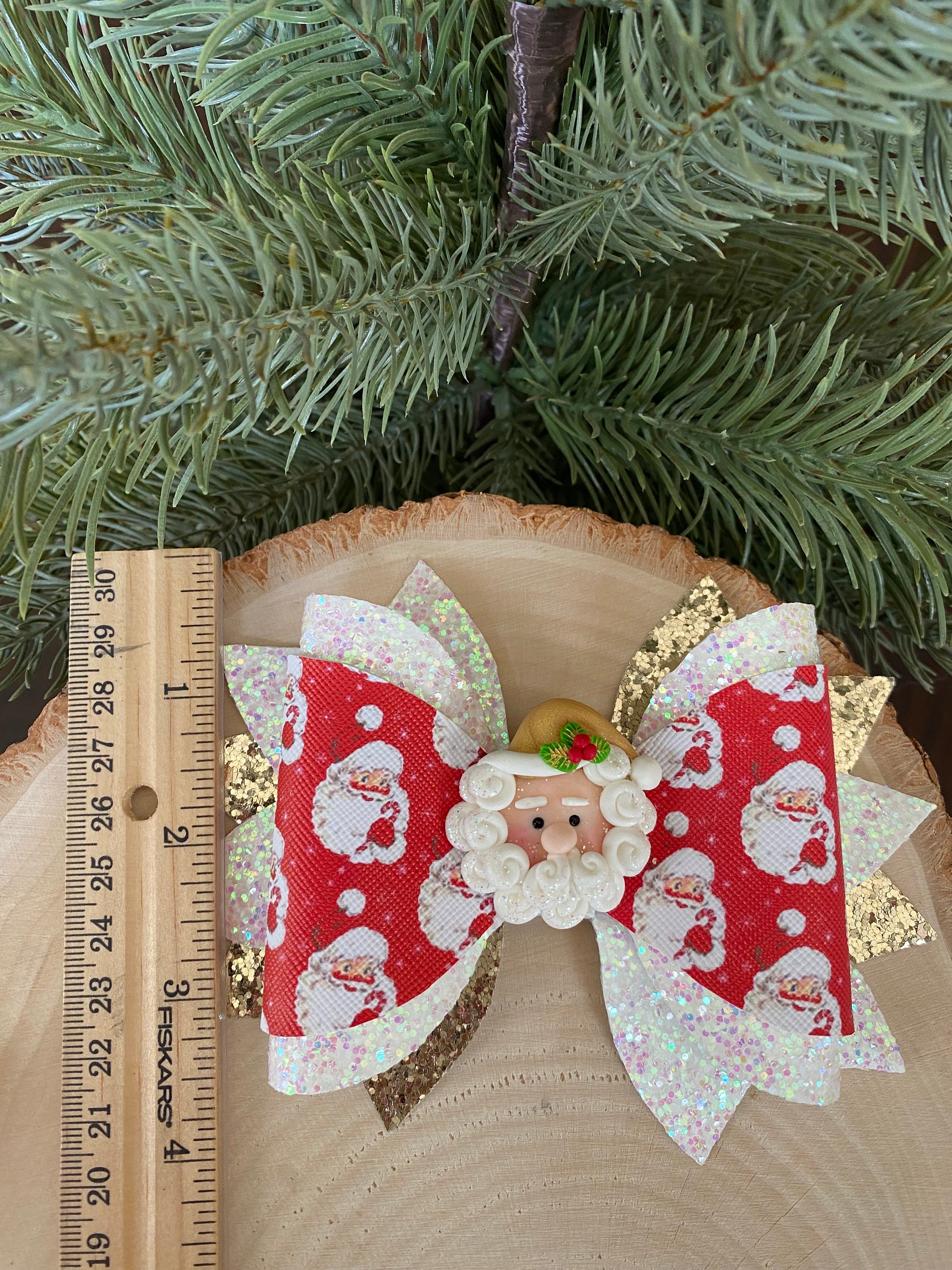 Santa Hairbow Santa Hair Bow Santa Claus Hair Bow Red Santa - Etsy