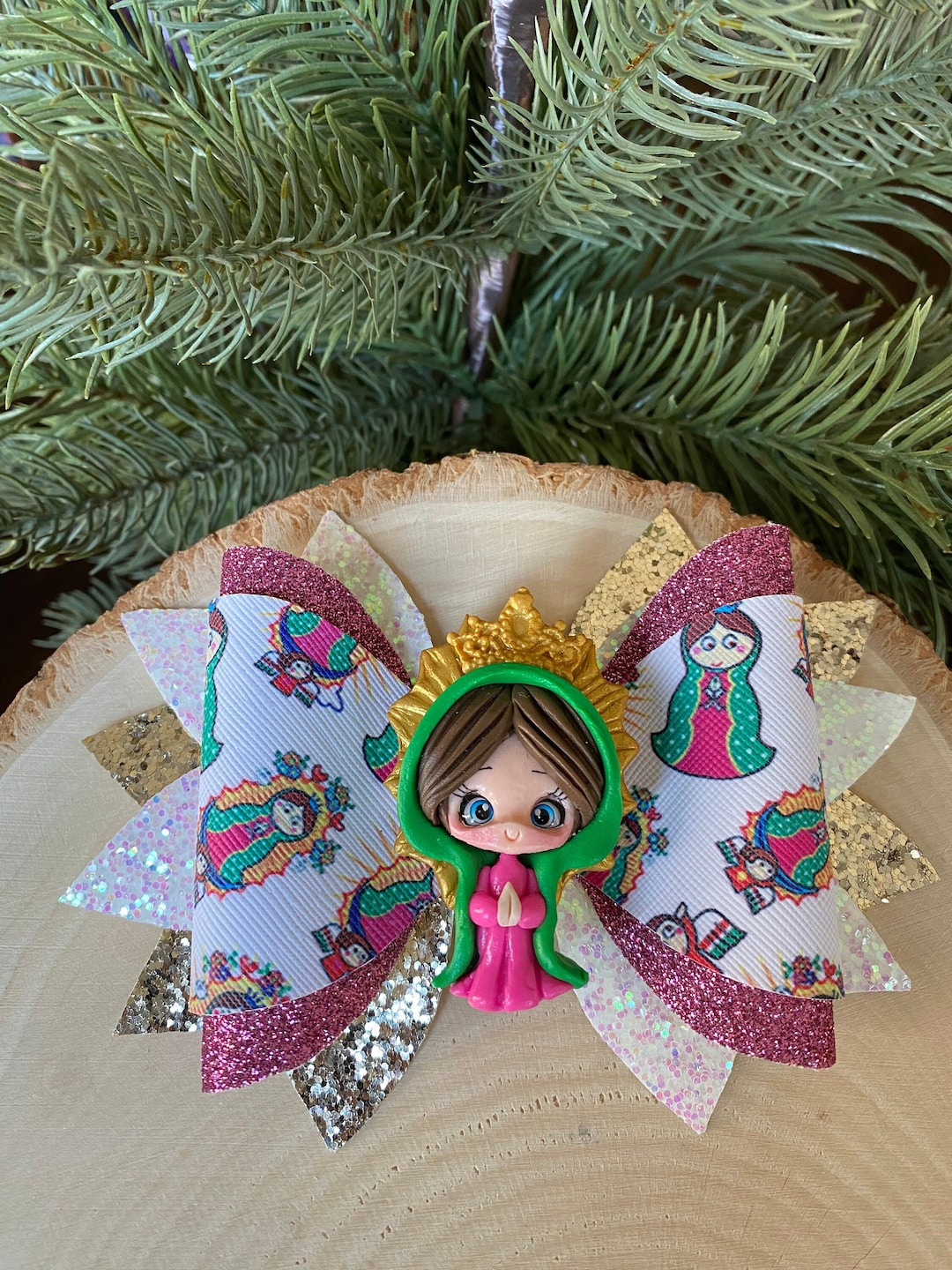 Handmade Virgen De Guadalupe Hairbow: Faux Leather Alligator Clip - Etsy