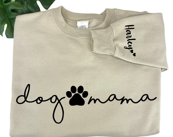 Dog Mama Sweatshirt, Tan Dog Mom Shirt, Personalized Gift for Dog Lover ...