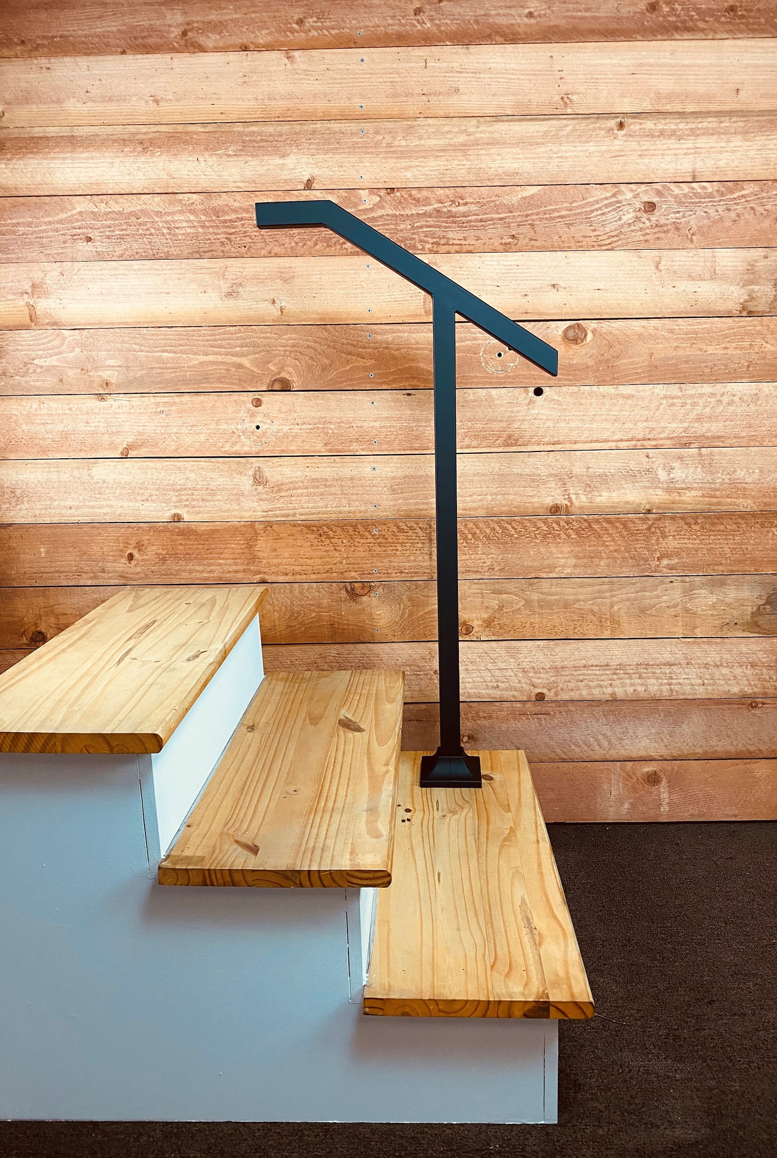 1.5x1.5 Single Post 1 or 2 Step Metal Handrail Flat Black - Etsy