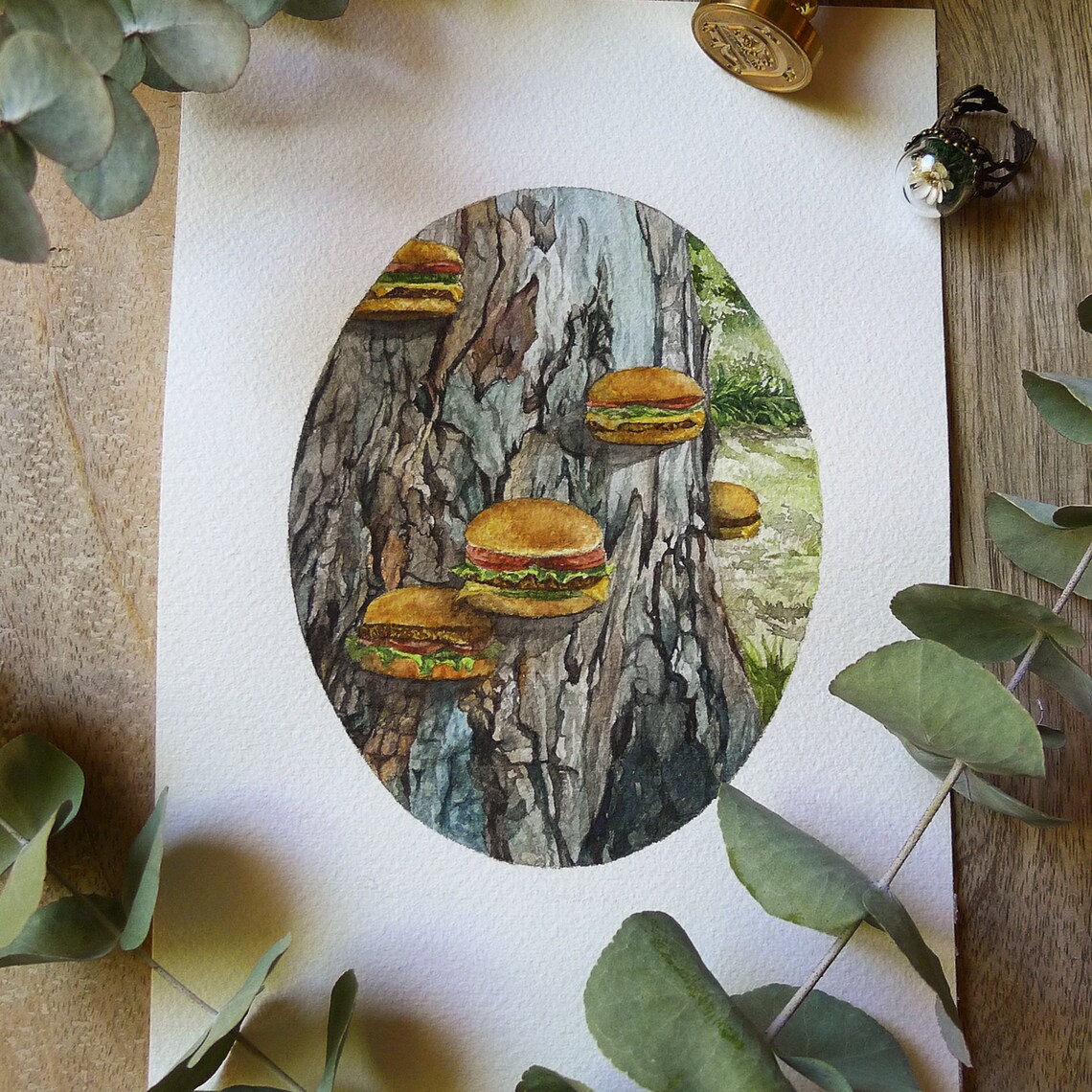 Burger tree small art print A5 giclee print plant - Etsy Polska