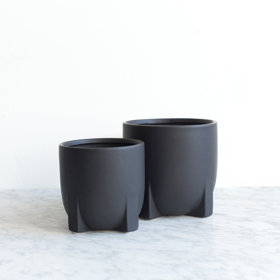 Rocket Pot Set, Modern Footed Planter, Black Ceramic Planter, Black ...