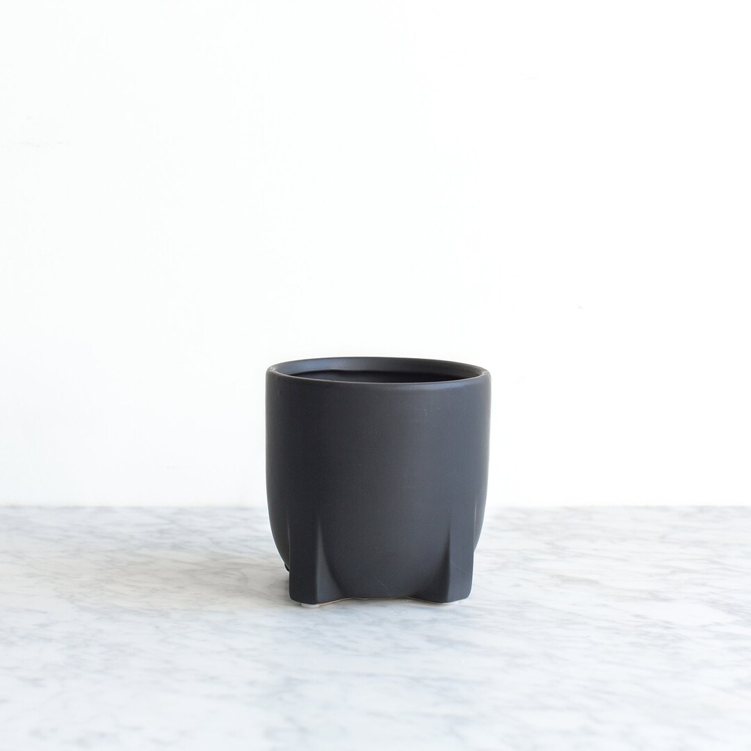 Rocket Pot (medium), Modern Footed Planter, Black Ceramic Planter ...