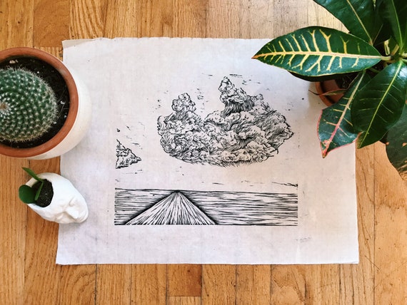 Big Sky Handmade Linocut Print Hand-carved and Hand-printed - Etsy