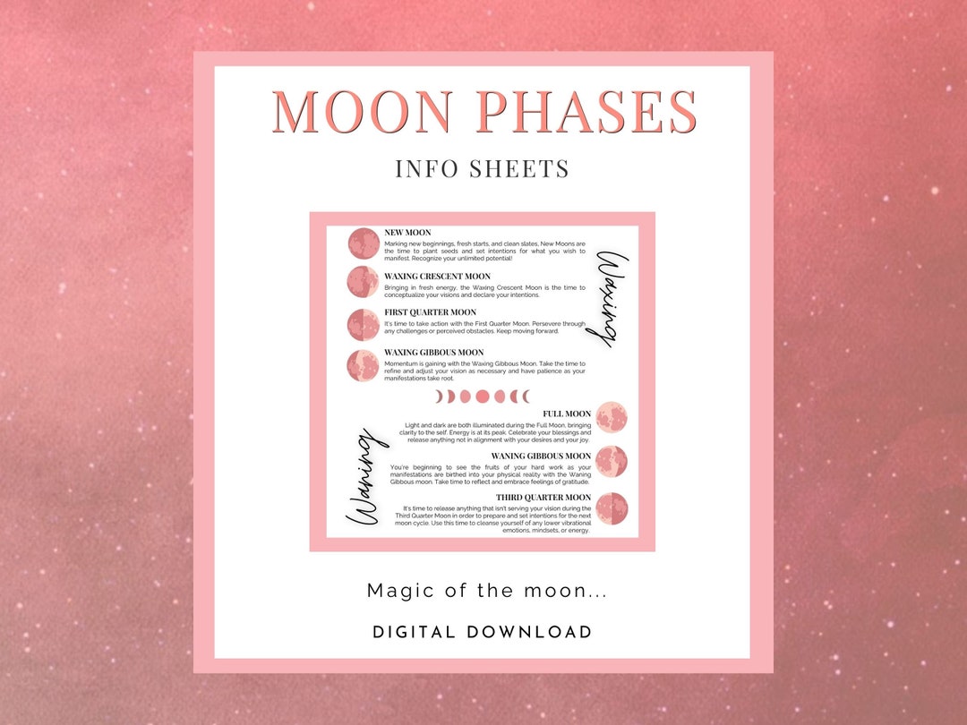 Moon Phases Info Sheets - 3 Style Options (DIGITAL/PRINTABLE File) - Etsy