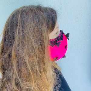 HOT Pink Face Mask With Butterflies Bright Pink Lace Mask - Etsy