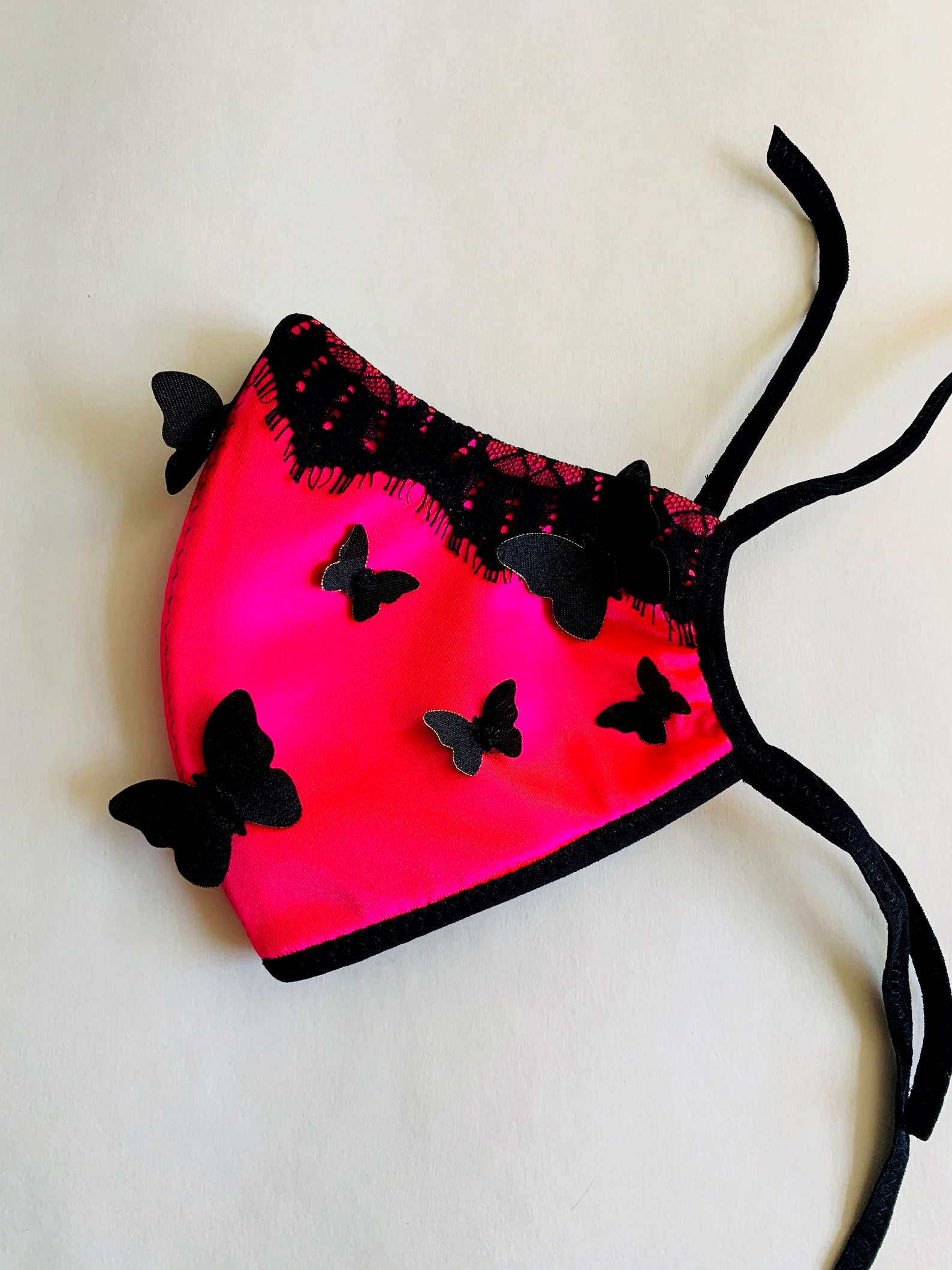 HOT Pink Face Mask With Butterflies Bright Pink Lace Mask - Etsy