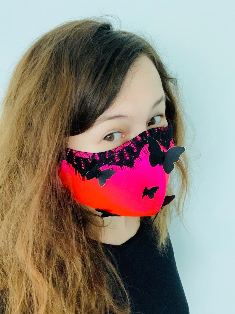 HOT Pink Face Mask With Butterflies Bright Pink Lace Mask - Etsy