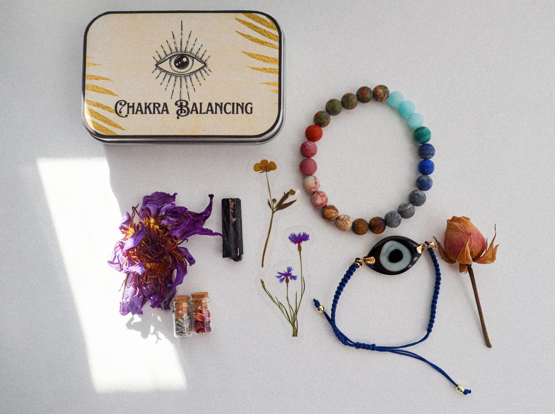 Chakra Balancing Kit: Natural Stone Bracelet, Evil Eye Bracelet in ...