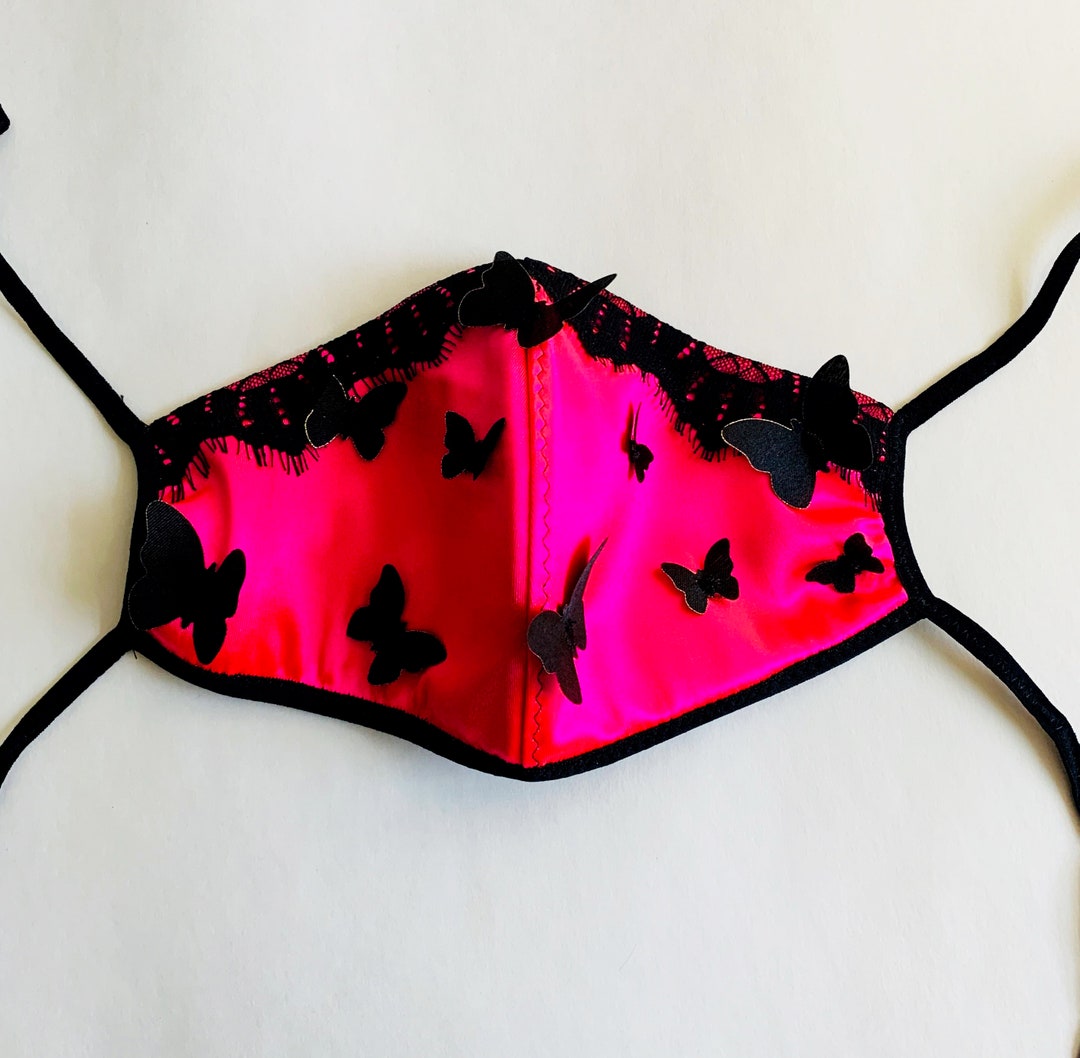 HOT Pink Face Mask With Butterflies Bright Pink Lace Mask - Etsy
