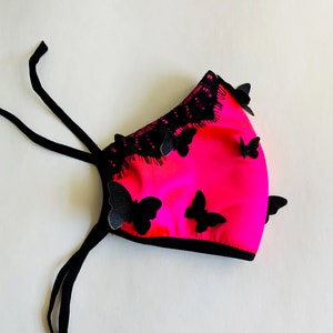 HOT Pink Face Mask With Butterflies Bright Pink Lace Mask - Etsy