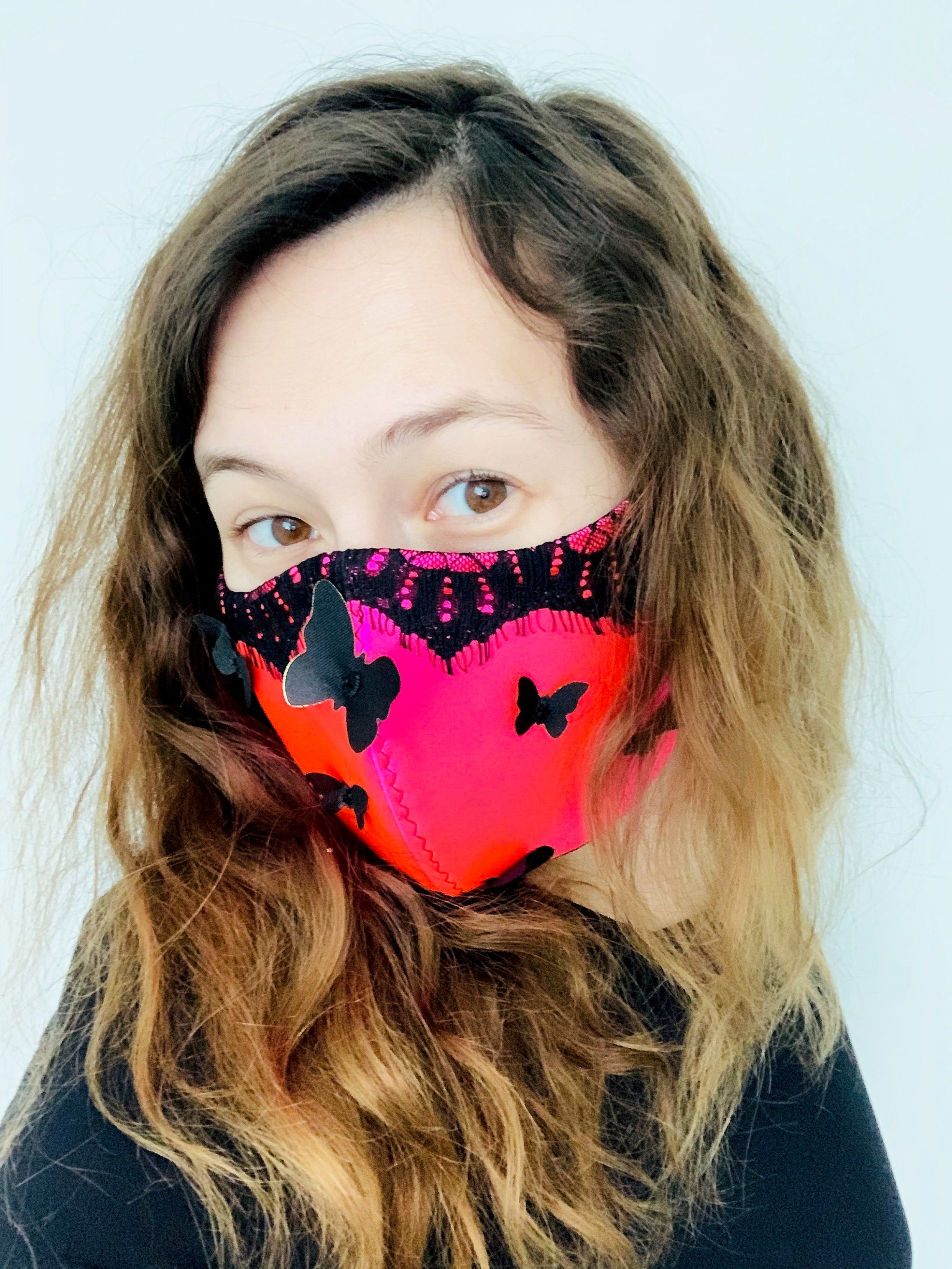 HOT Pink Face Mask With Butterflies Bright Pink Lace Mask - Etsy