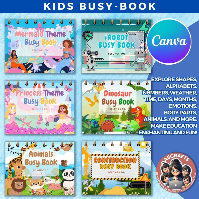 Busy Book Bundle Workbook CANVA Templates Activity Book - 6 Themed - Etsy