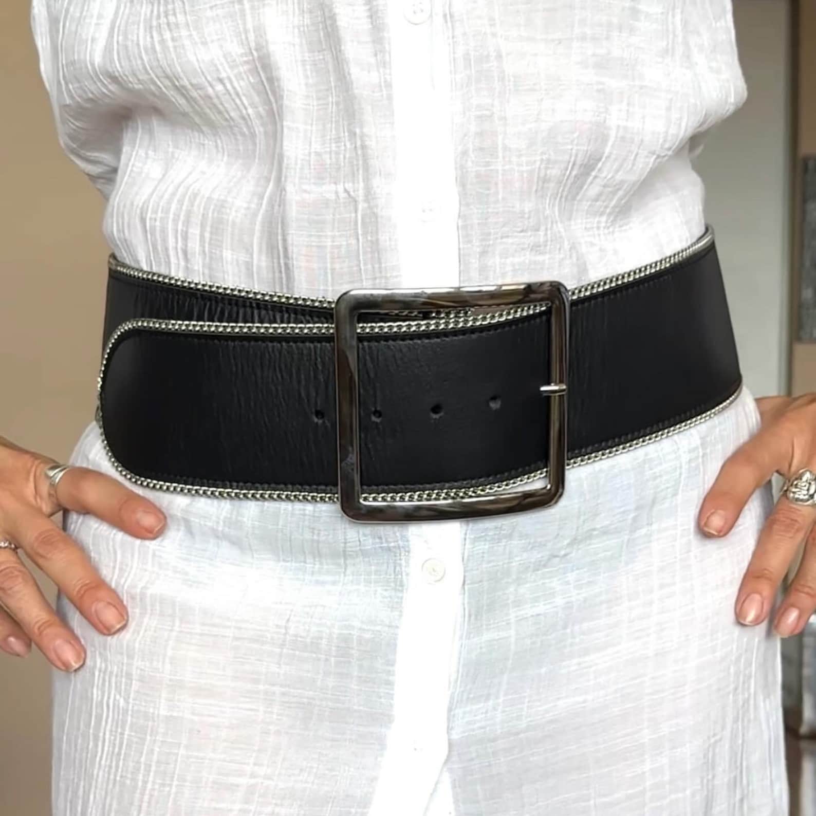 Italian Wide Leather Metal Trim Art Deco Belt - Etsy