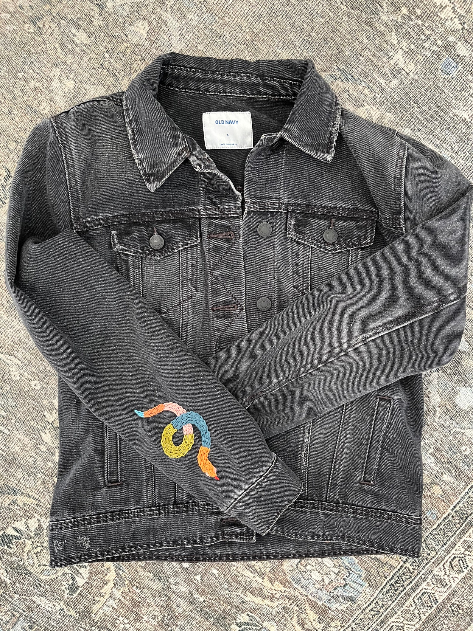 Snake Embroidered Denim Jacket | Upcycled | Size US Small | Womens - Etsy