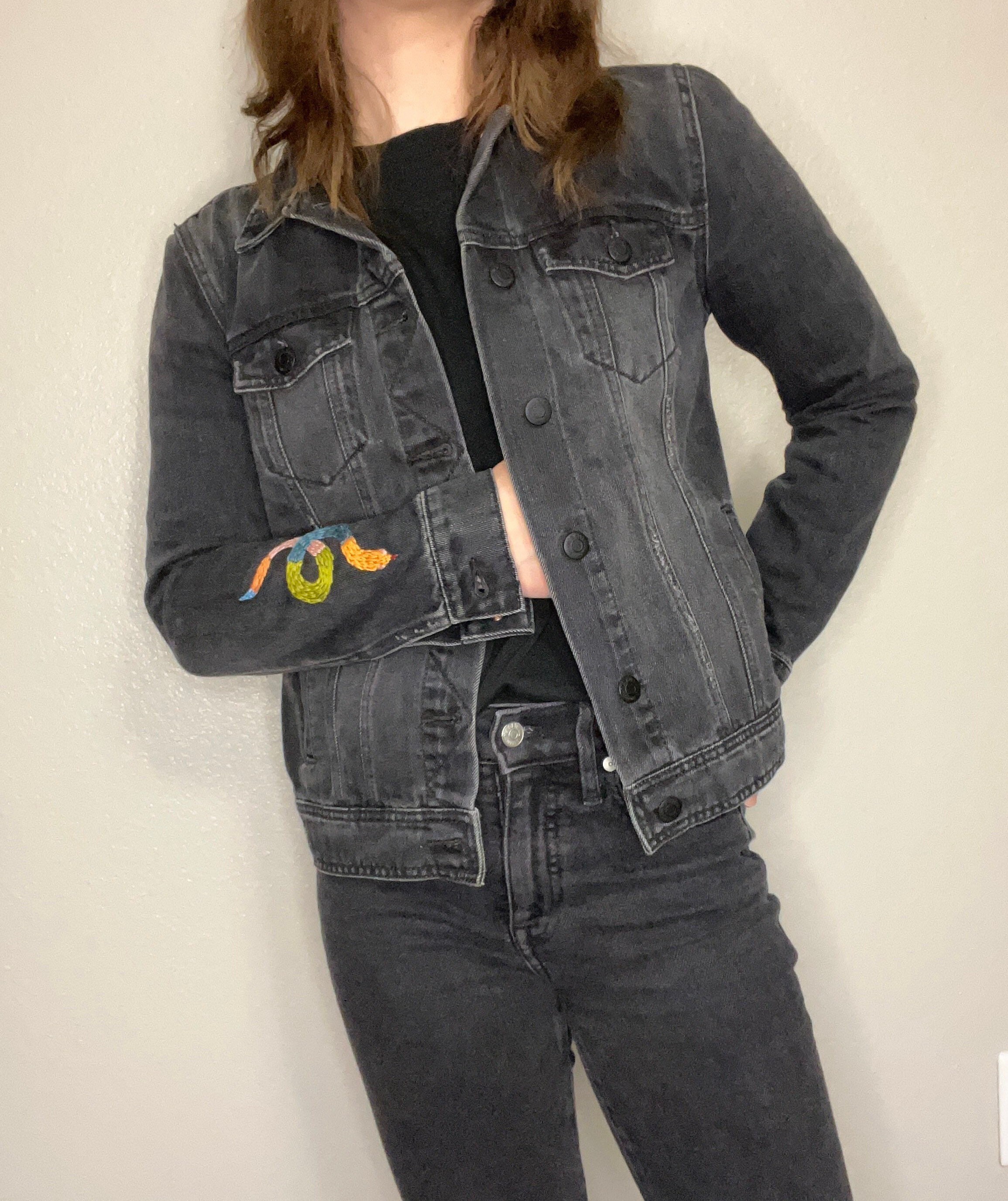 Snake Embroidered Denim Jacket | Upcycled | Size US Small | Womens - Etsy