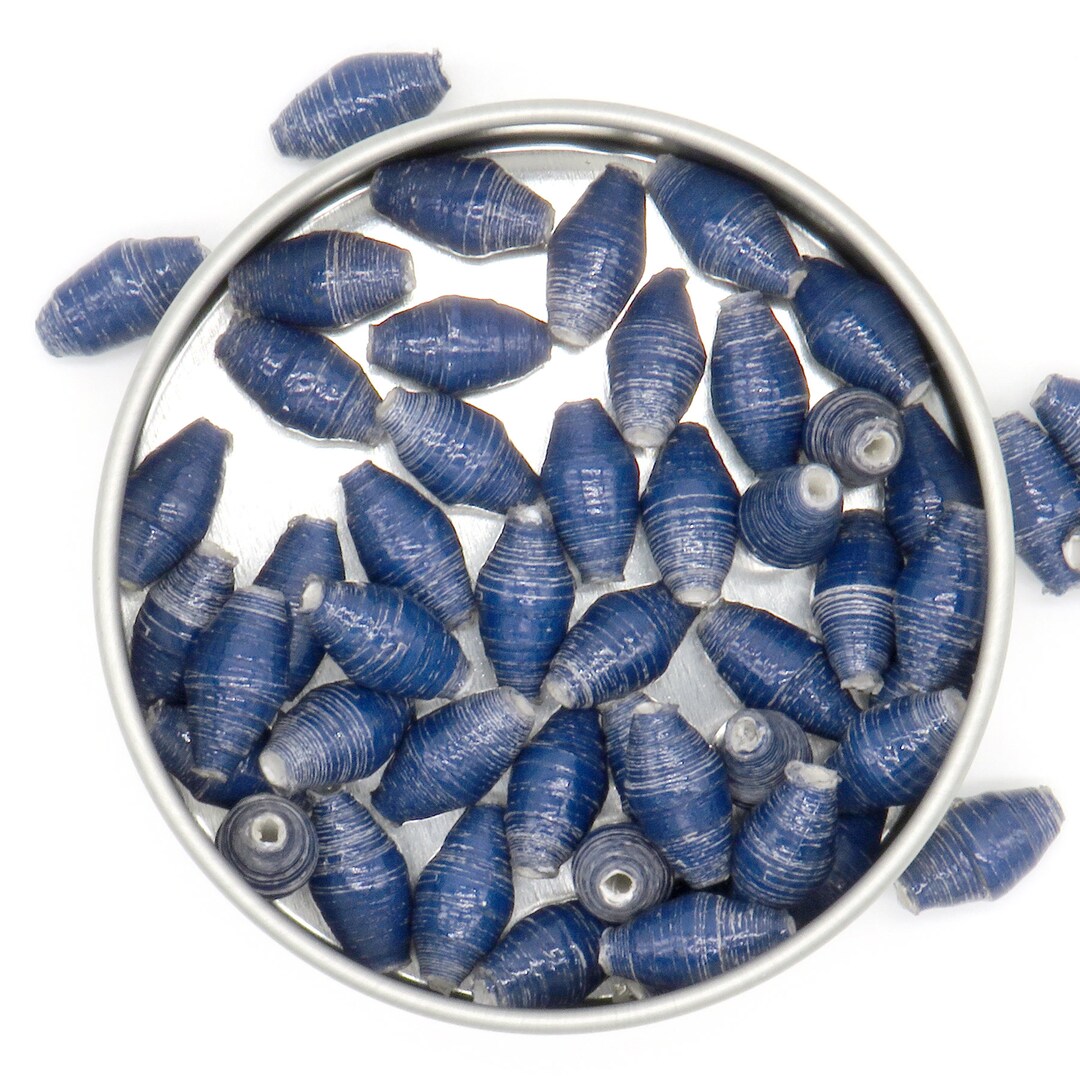 Loose Bead Assortment - Blue Beads - Handcrafted Paper Beads - 50 Count ...