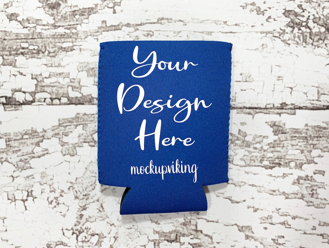 Blue Coosie Mockup - Blue Can Cooler Mock-up - Flat Lay - Soda Can ...